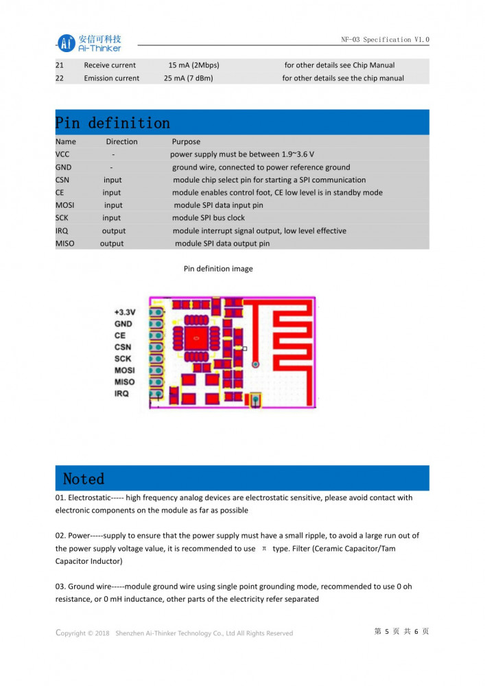 Ai-Thinker NF-03 specification page 5