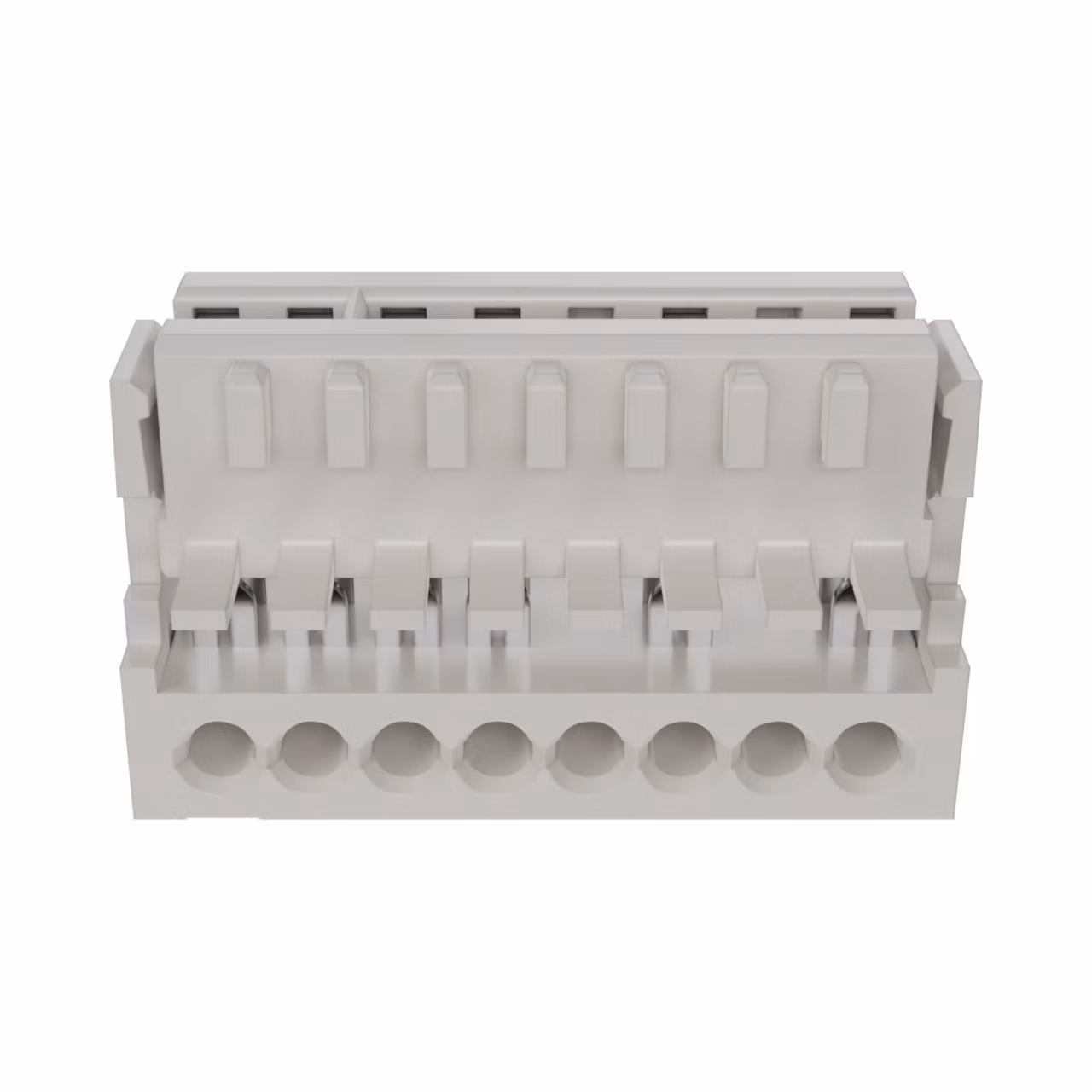 Appli-Mate RAST 2.5 IDT Housing, 2.50mm Pitch, with Side Latches, Female, 8 Circuits, Position Keys A & I Removed, Polarizing Rib Between 2/3, Voided Circuits 5 & 7, Brown Color Stripe for sale