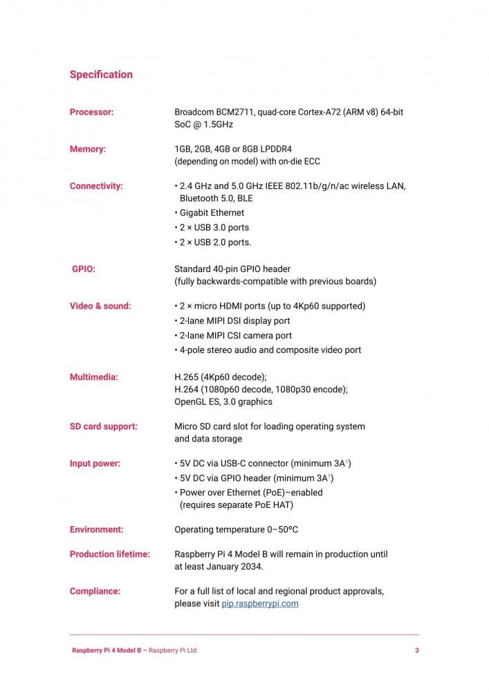 Raspberry Pi 4 Model B document page 3