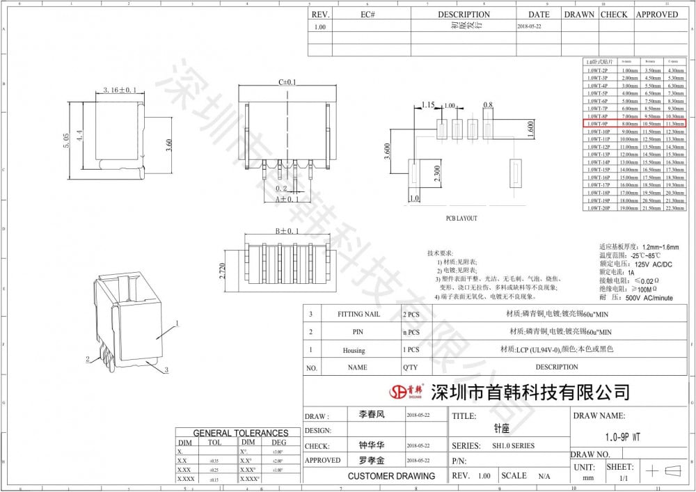 1.0-9P WT specification page 1