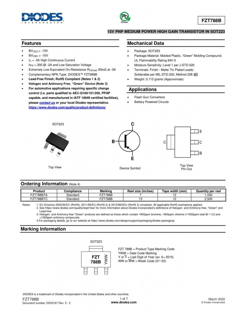 FZT788BTA datasheet page 1