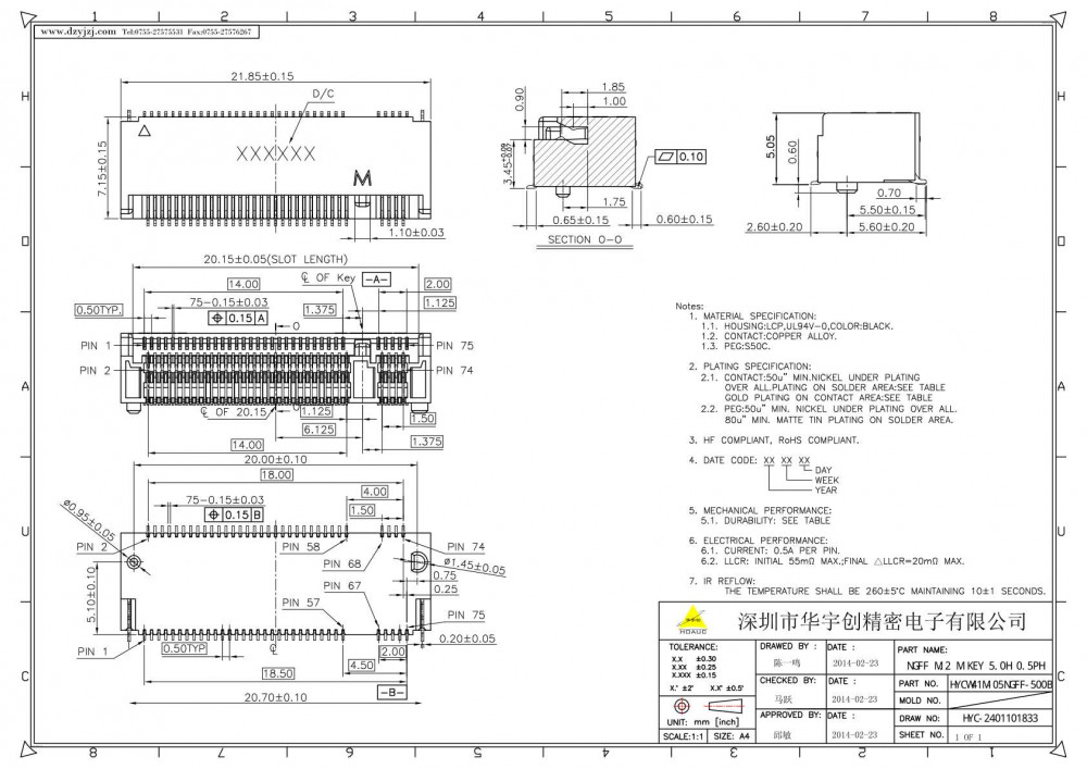 HOAUC HYCW41M-05NGFF-500B drawing page 1