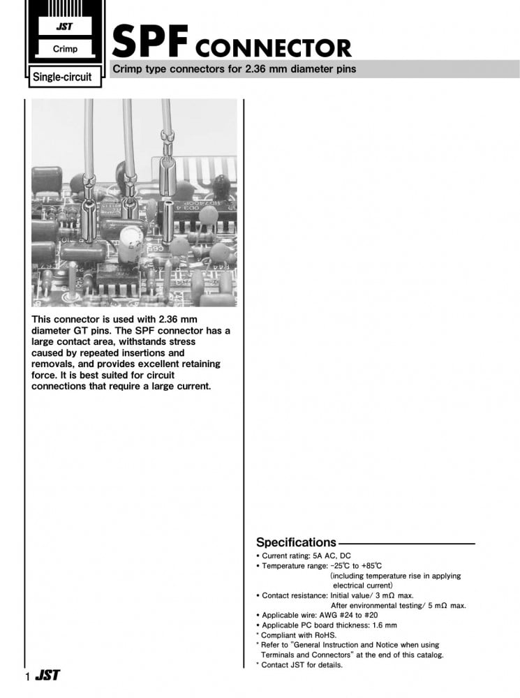 JST SPF connector documentation page 1