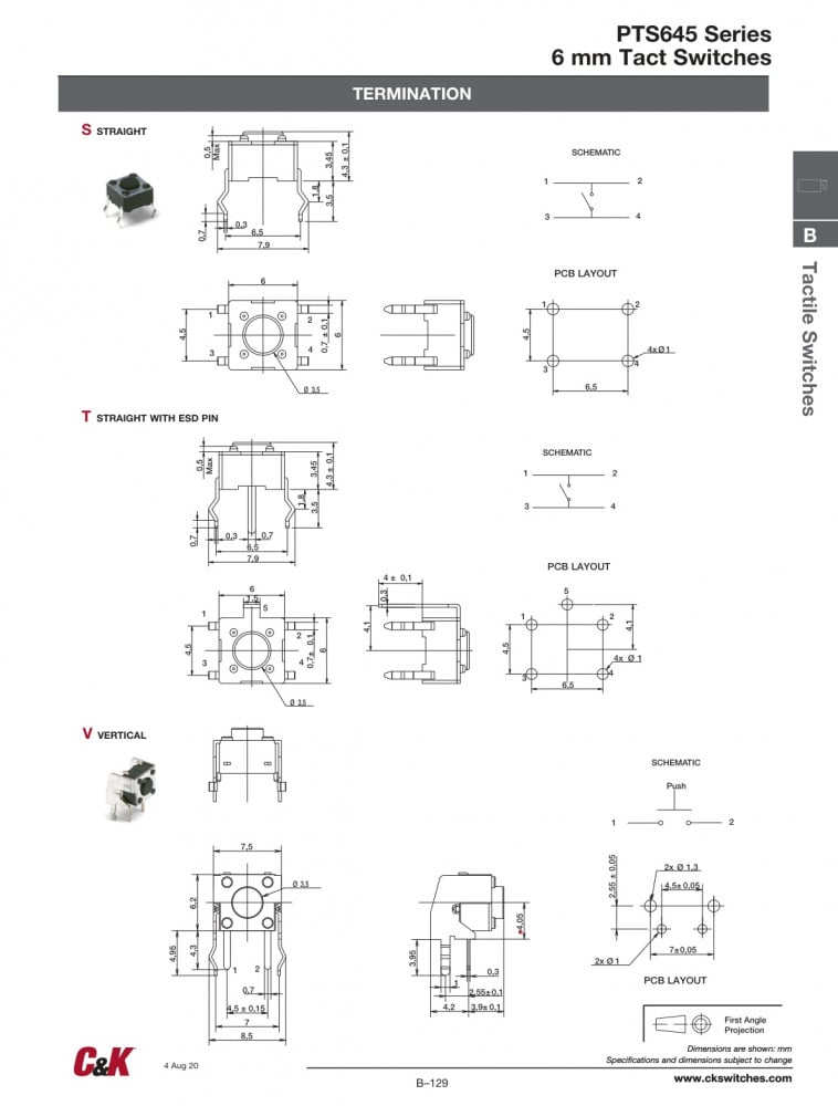 C&K PTS645 series datasheet page 2