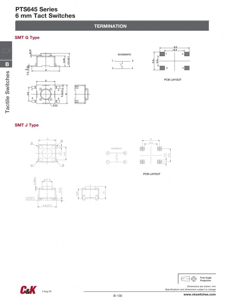 C&K PTS645 series datasheet page 3