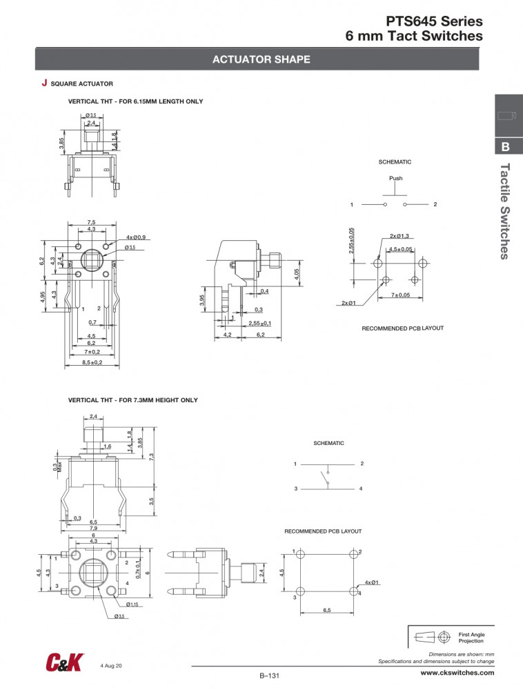 C&K PTS645 series datasheet page 4