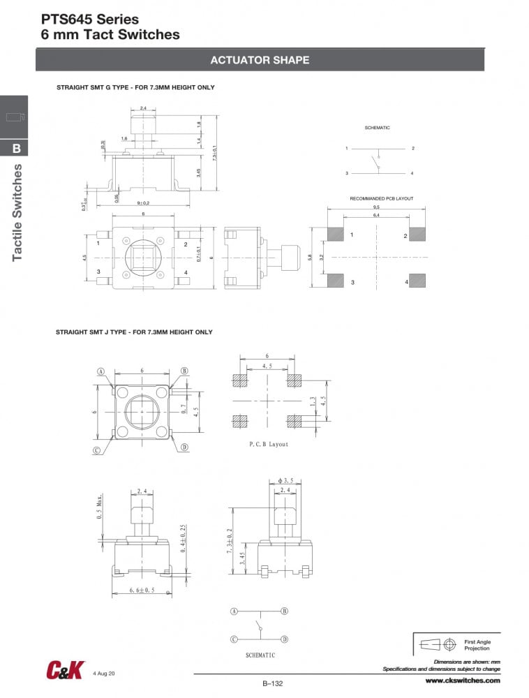 C&K PTS645 series datasheet page 5