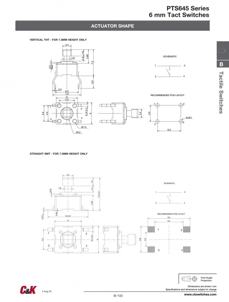 C&K PTS645 series datasheet page 6