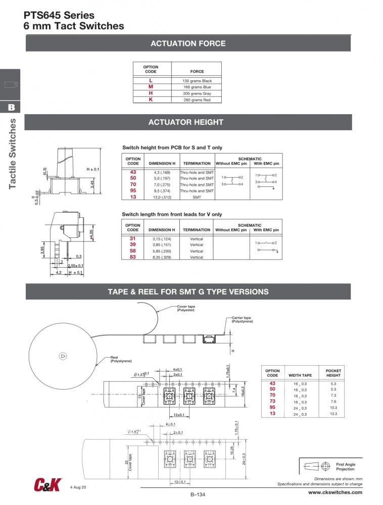 C&K PTS645 series datasheet page 7