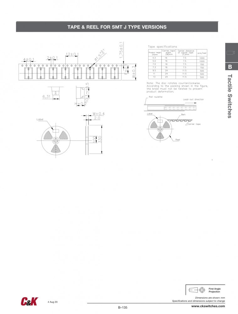C&K PTS645 series datasheet page 8