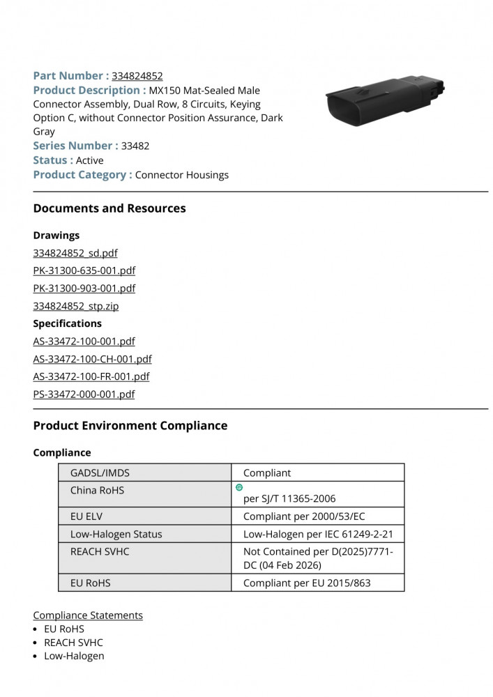 MOLEX 334824852 technical document preview, page 1