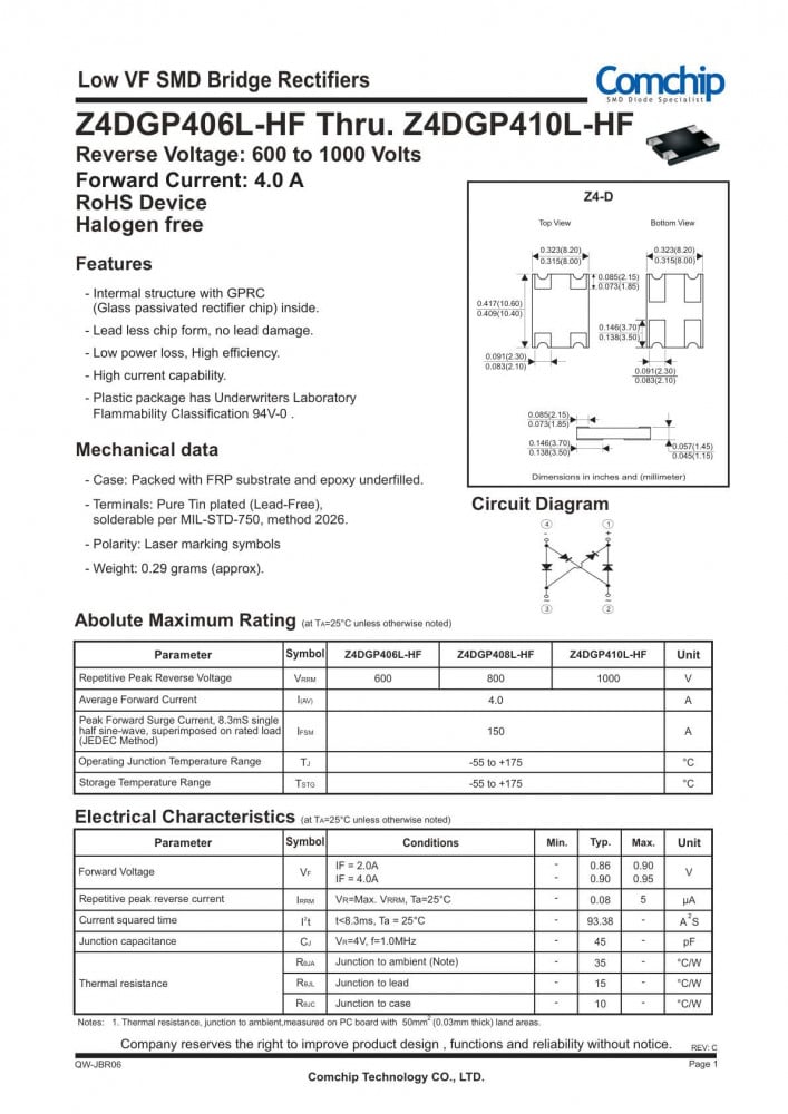 Z4DGP408L-HF datasheet page 1