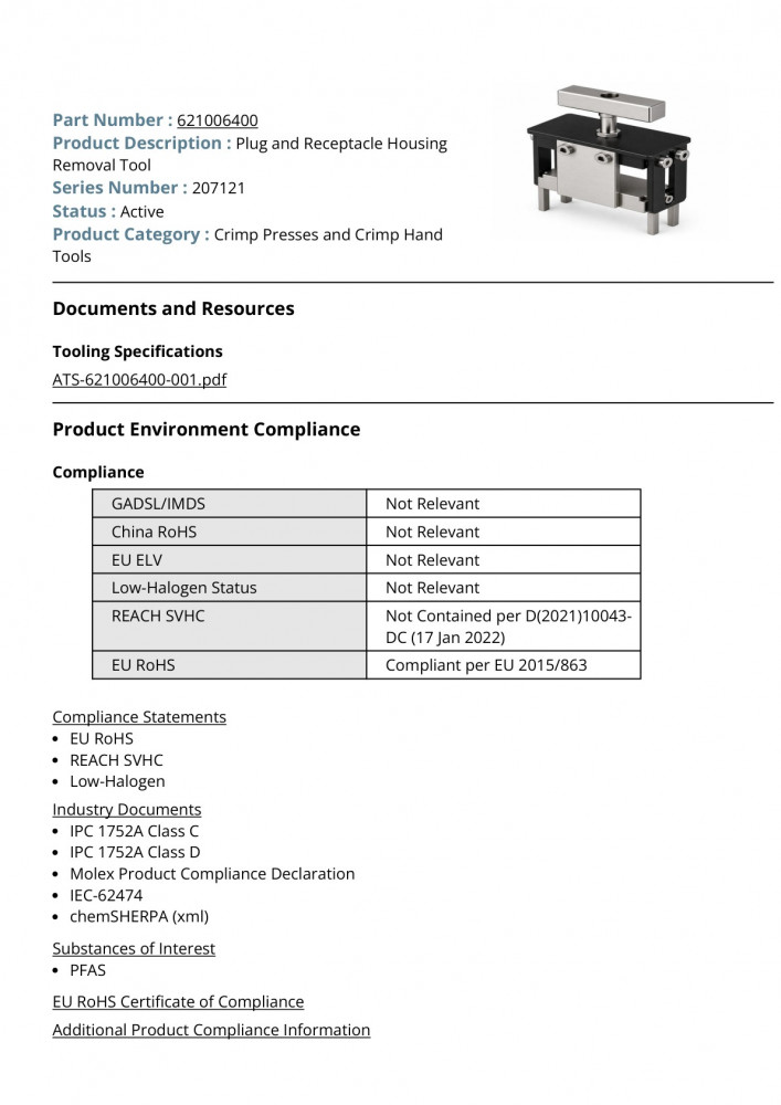 MOLEX 621006400 tooling document, page 1