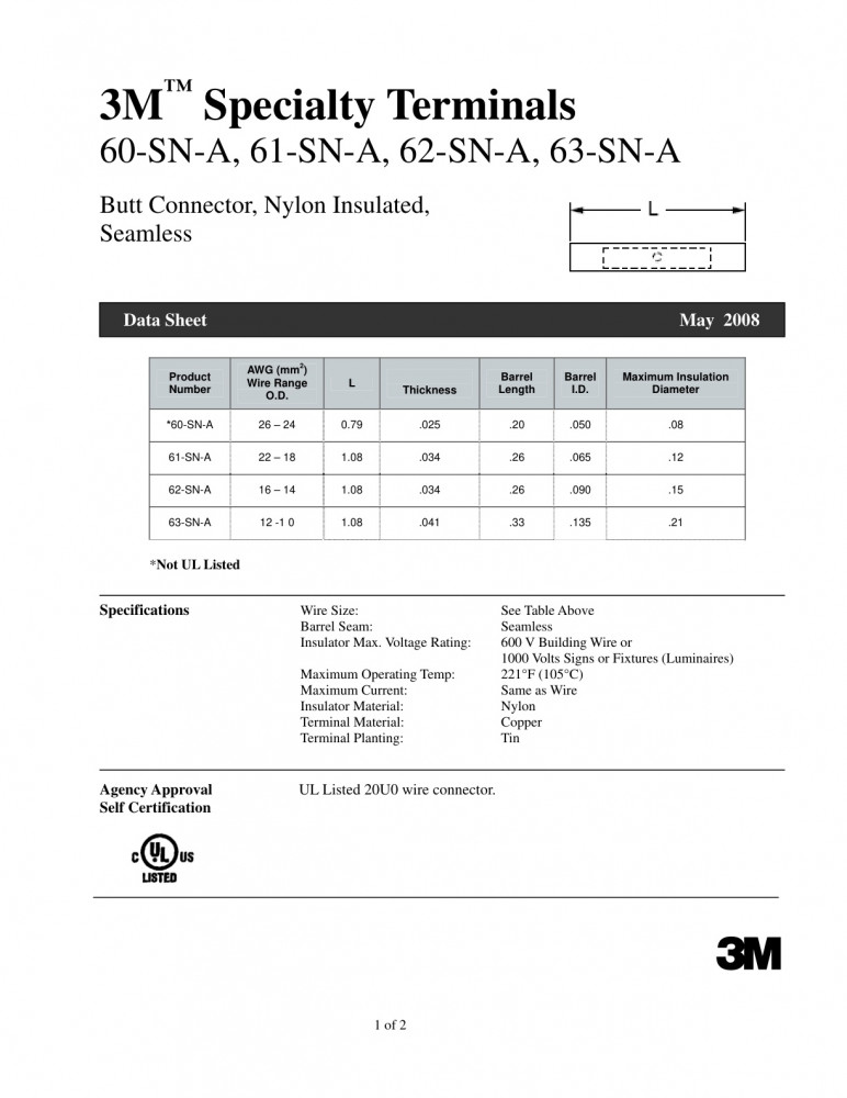 3M 62-SN-A specialty terminals datasheet page 1