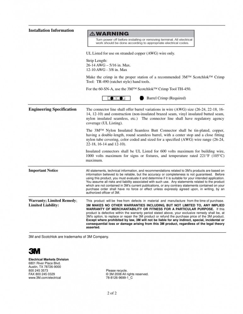 3M 62-SN-A specialty terminals datasheet page 2