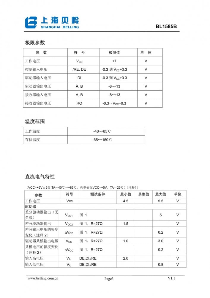 BL1585B datasheet page 3