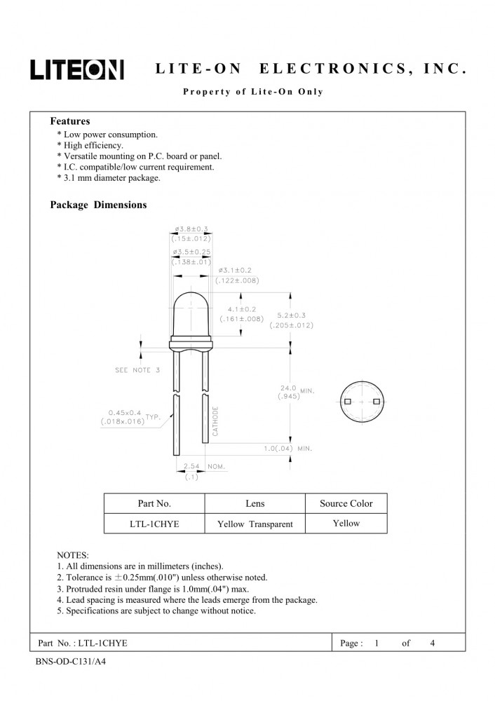 LTL-1CHYE datasheet page 1