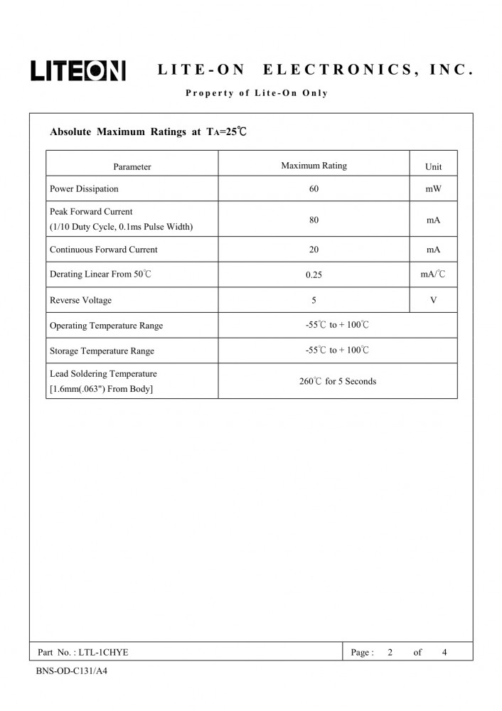 LTL-1CHYE datasheet page 2