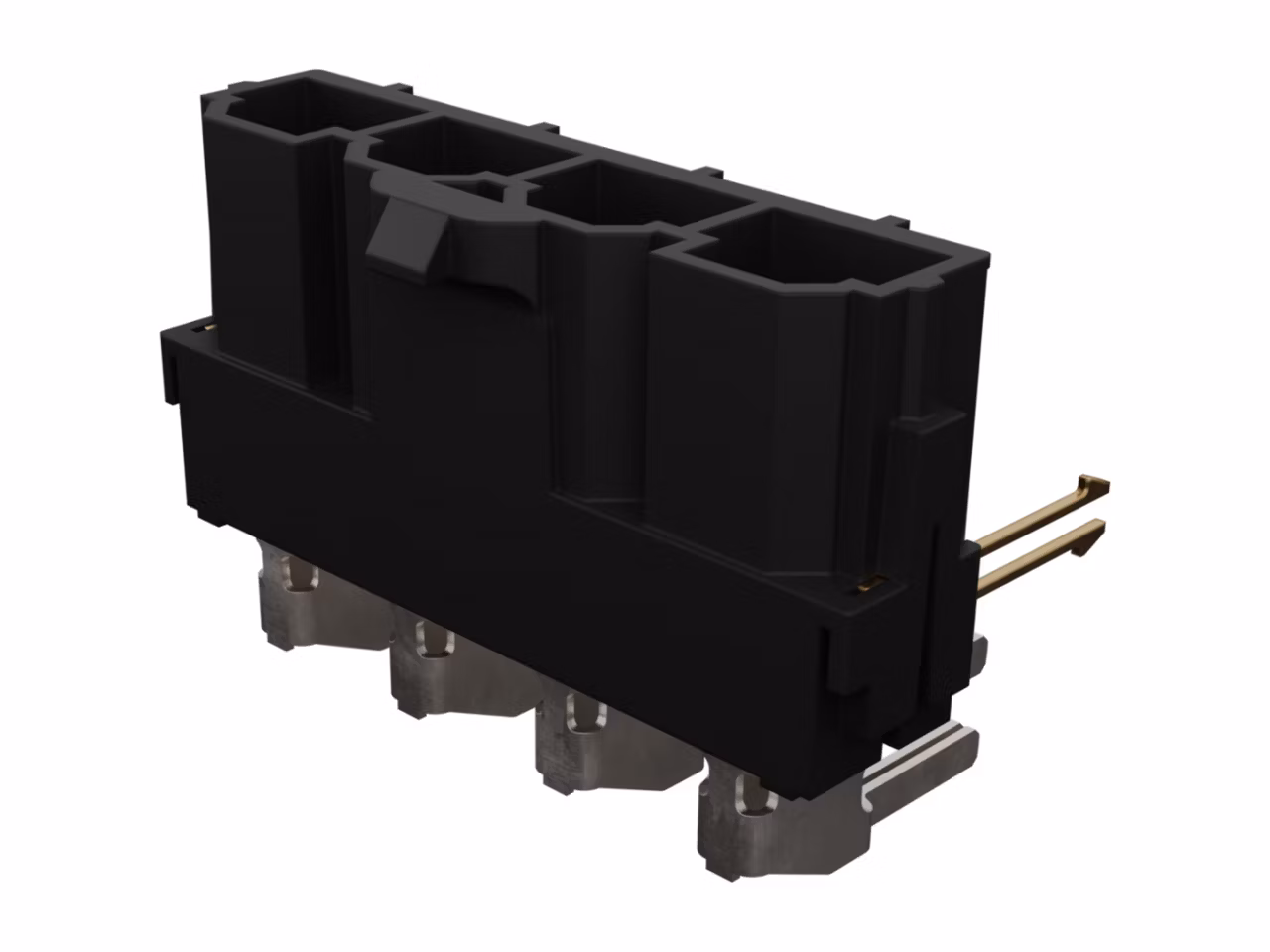 Mini-Fit Sr. Right-Angle Header, 10.00mm Pitch, Single Row, 4 Circuits, 8.30mm Tail Length, for 6.35mm PCB, Tin (Sn) Plating, with Clip, USE NYE LUBE ON MATING SURFACES for sale