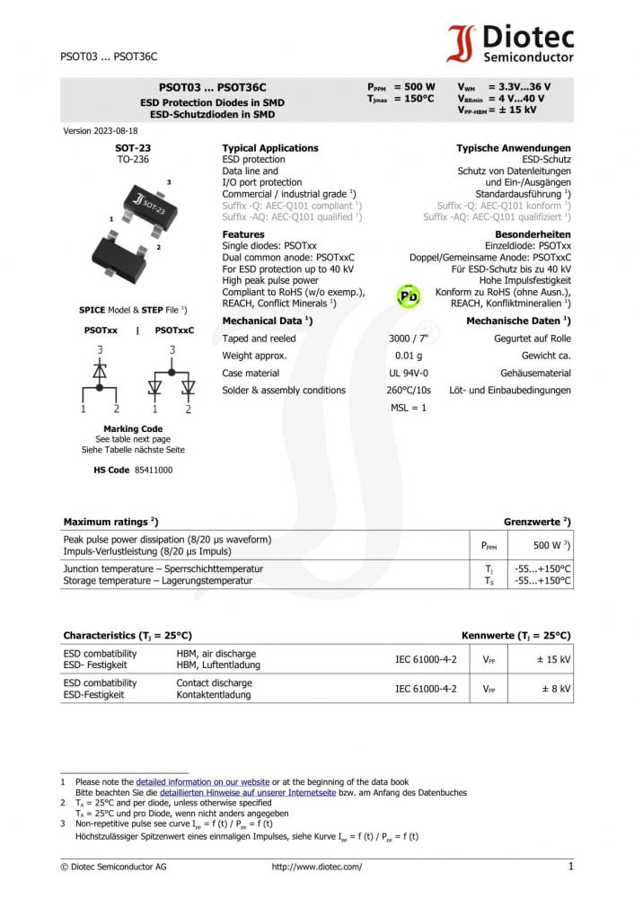 DIOTEC PSOT08 datasheet page 1