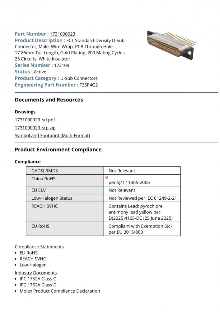 MOLEX 1731090923 technical document page 1