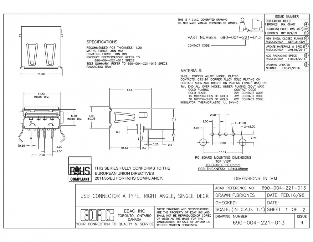 EDAC 690-004-221-013 product drawing page 1