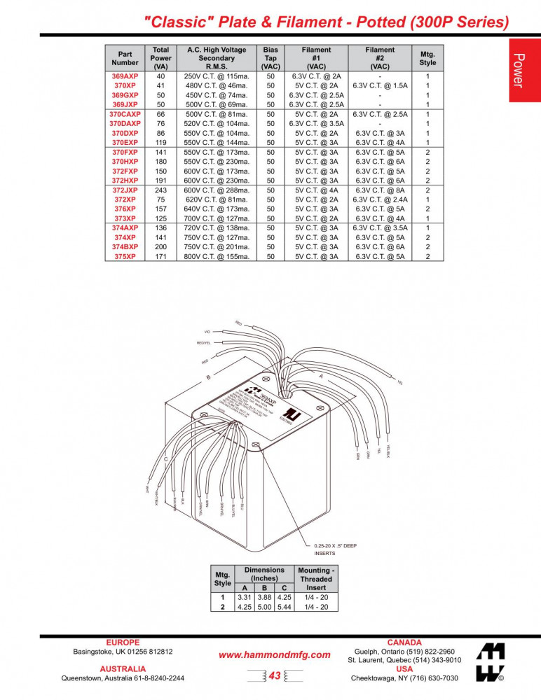 Hammond 373XP technical document page 2