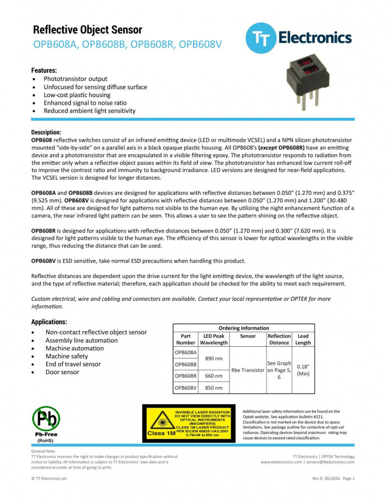 OPB608 series datasheet page 1