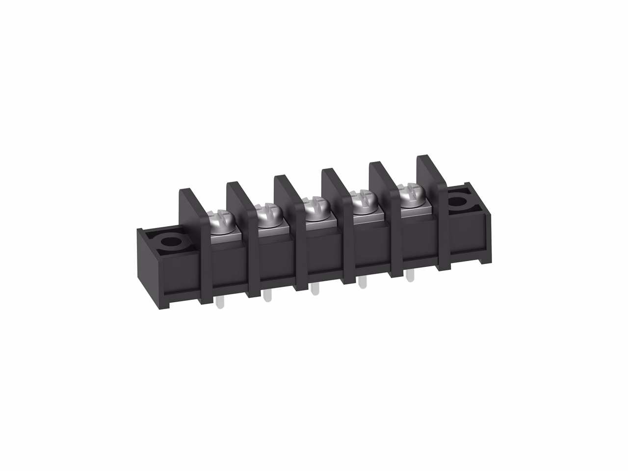 8.26mm Pitch, Single Row, Dual-Barrier Terminal Strip, with Mounting Ends, Black, Steel Screws, 5 Circuits for sale