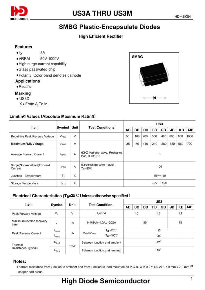 US3K datasheet page 1