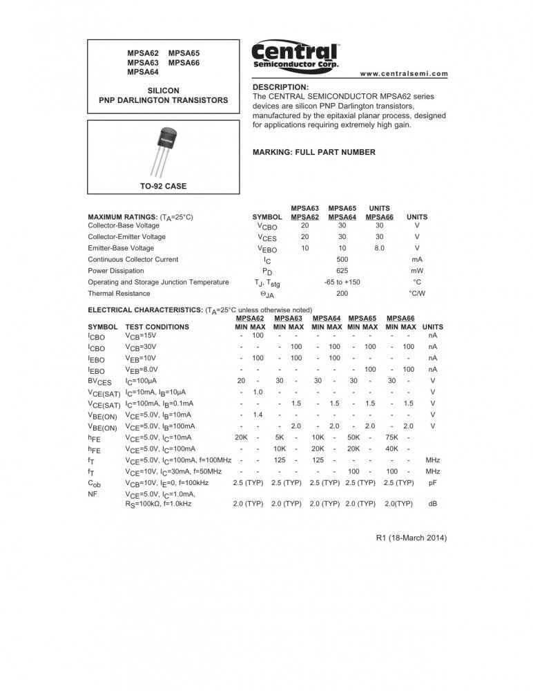 MPSA64 PBFREE datasheet page 1