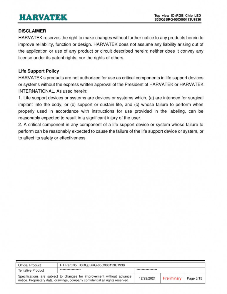 Harvatek datasheet page 3