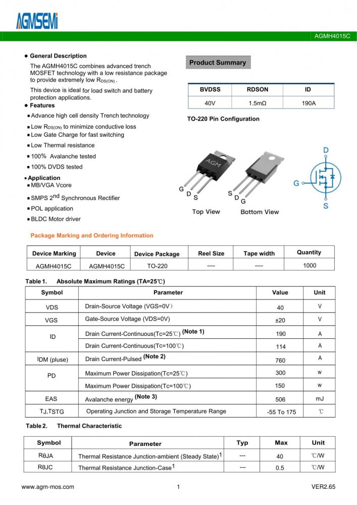 AGMH4015C datasheet page 1