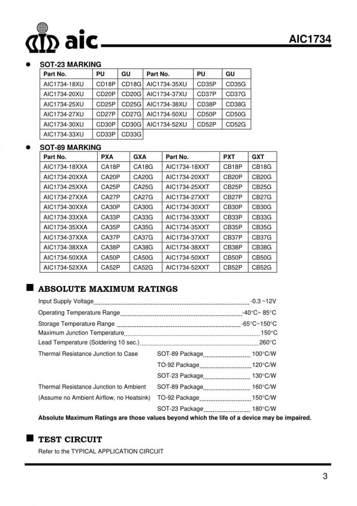 AIC1734 datasheet page 3