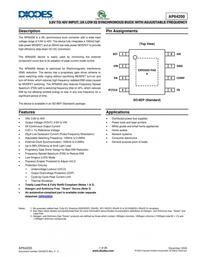 AP64200SP-13 datasheet page 1
