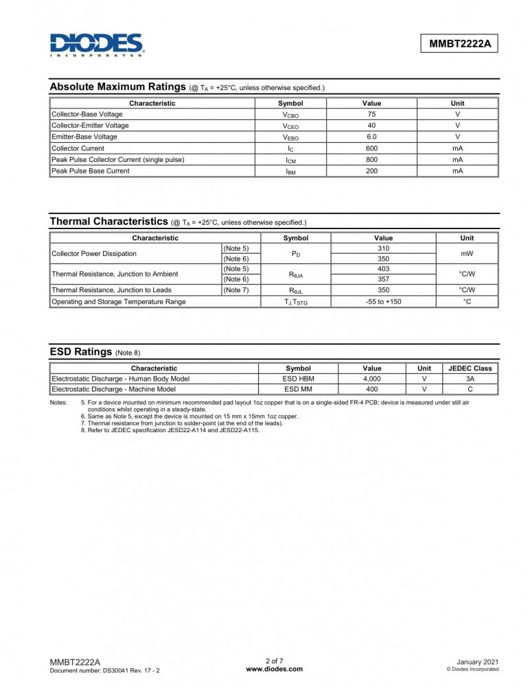 MMBT2222A-7-F datasheet page 2