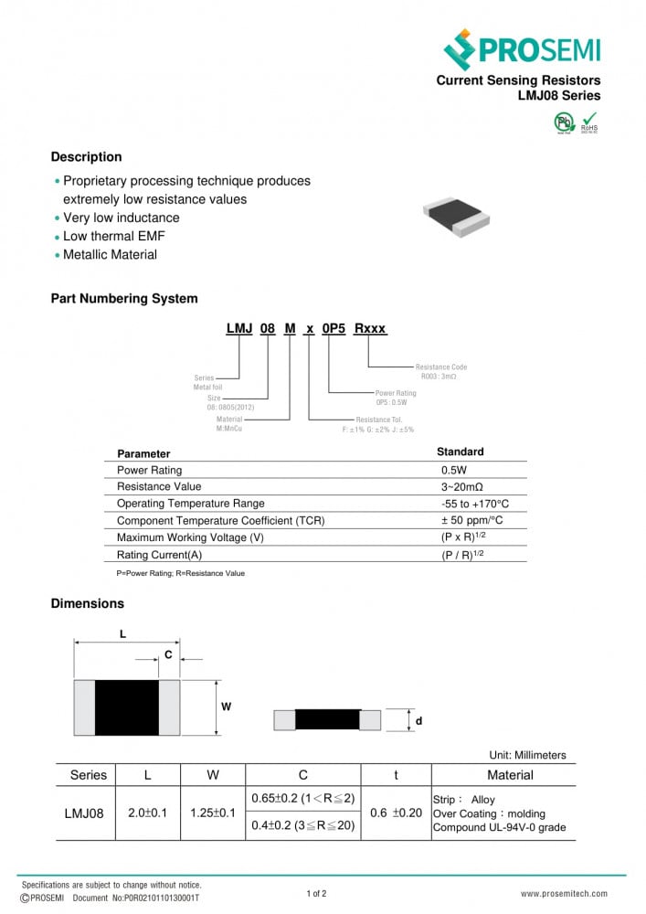 PROSEMI LMJ08 series technical document page 1