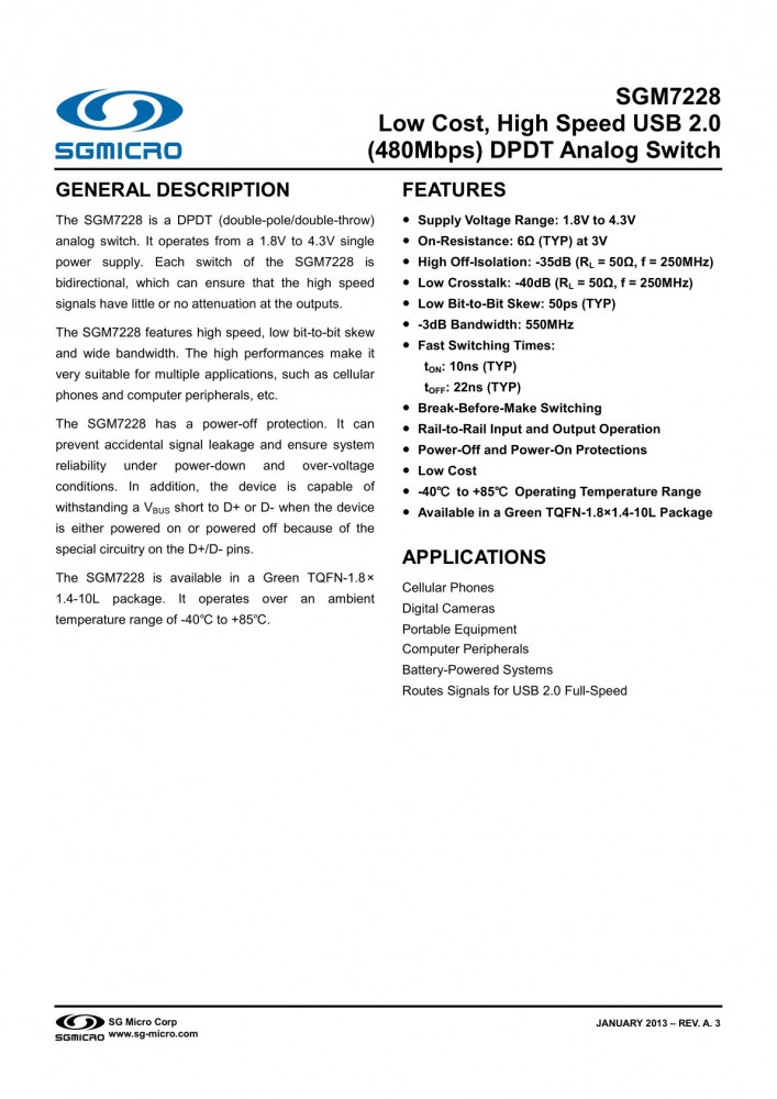 SGM7228 datasheet page 1