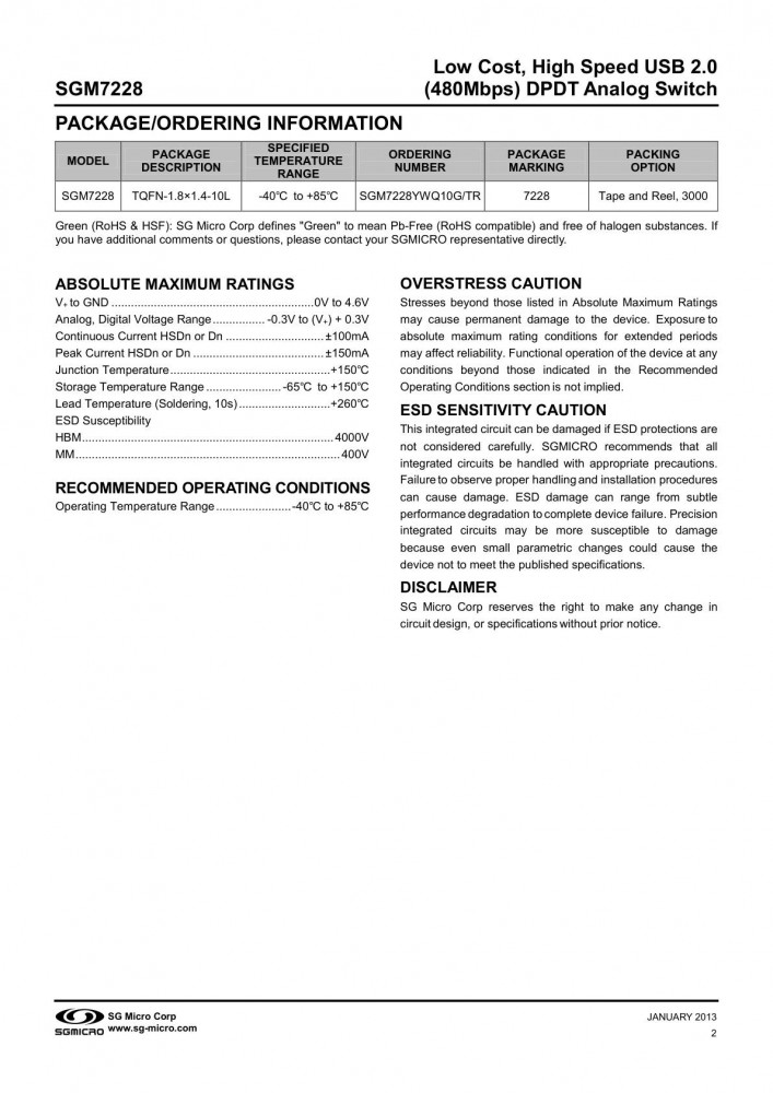 SGM7228 datasheet page 2