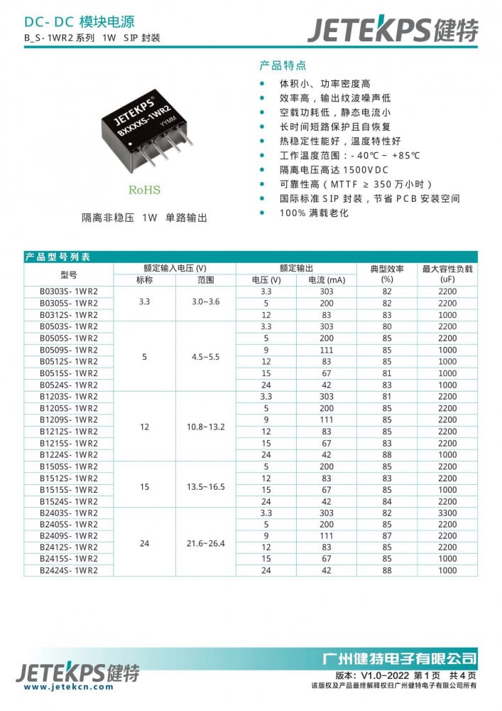 B0509S-1WR2 datasheet page 1