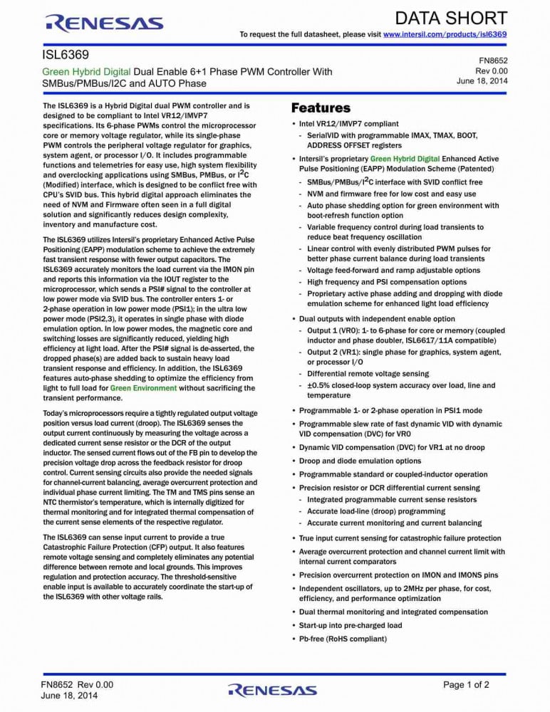 ISL6369 technical document page 1