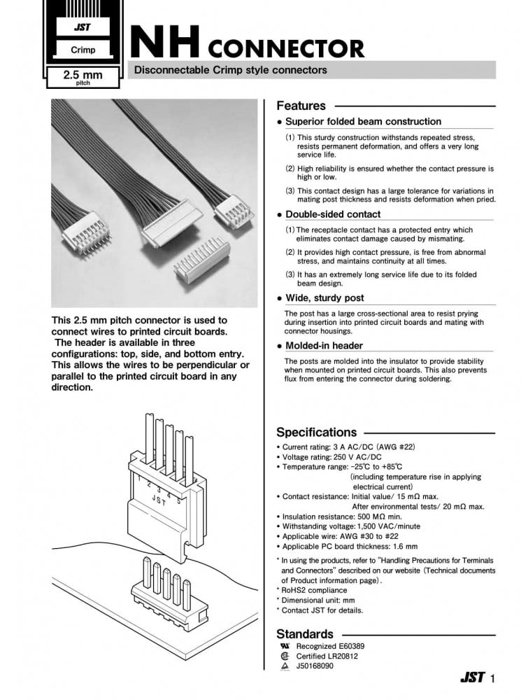 JST SHF connector documentation page 1