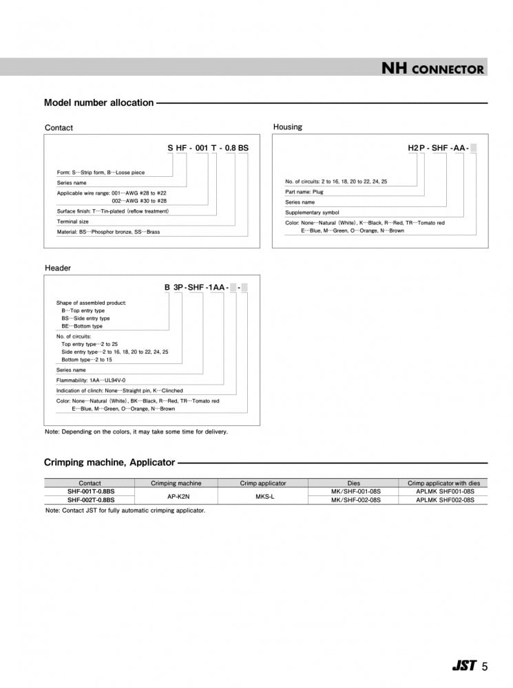 JST SHF connector documentation page 5