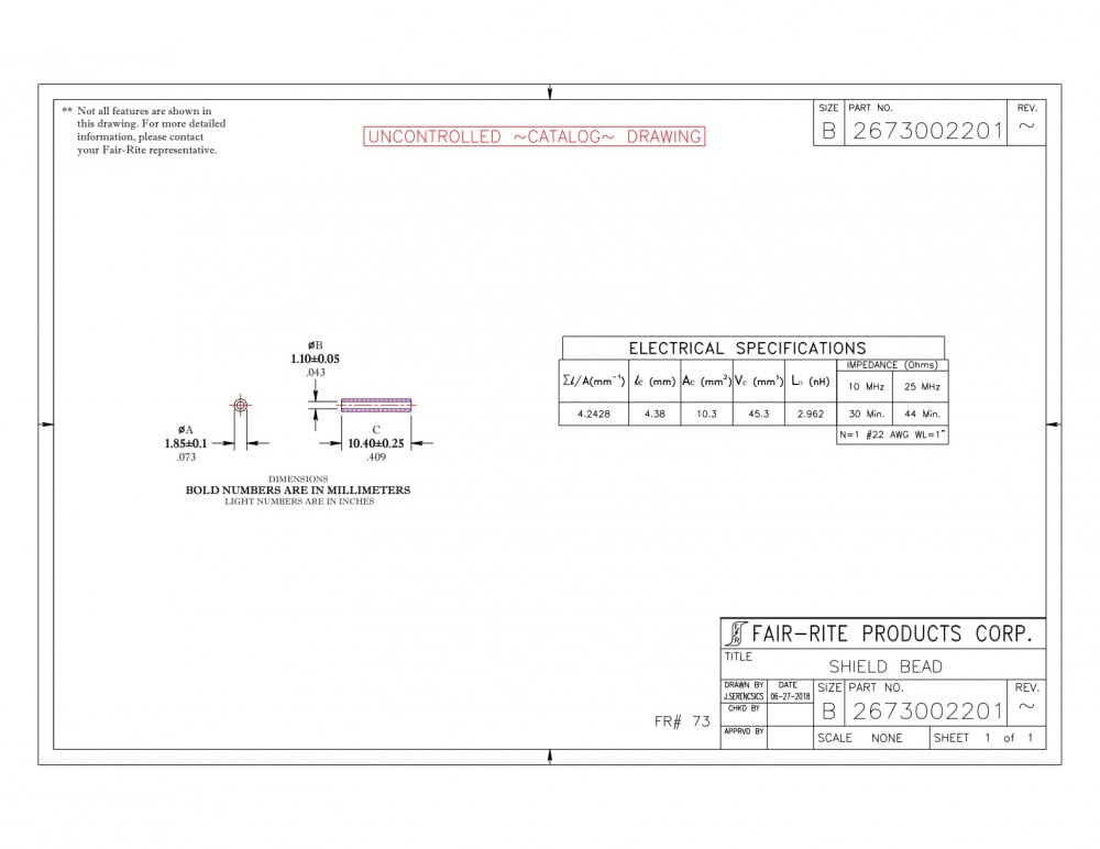 Fair-Rite 2673002201 technical document page