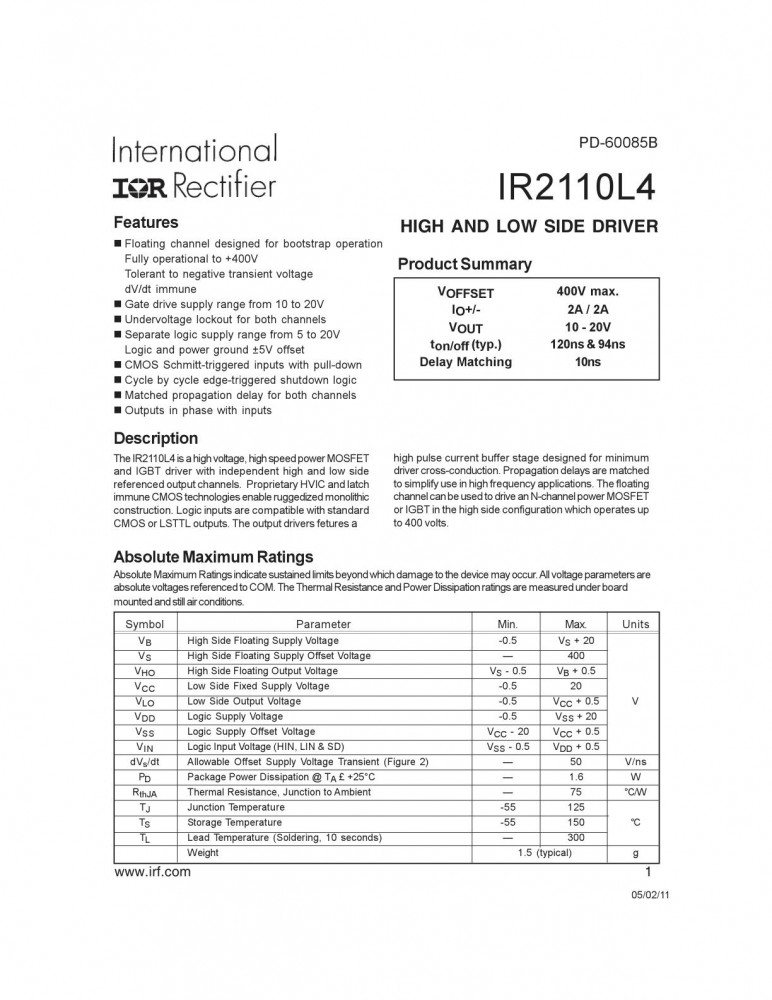 IR2110L4 datasheet page 1
