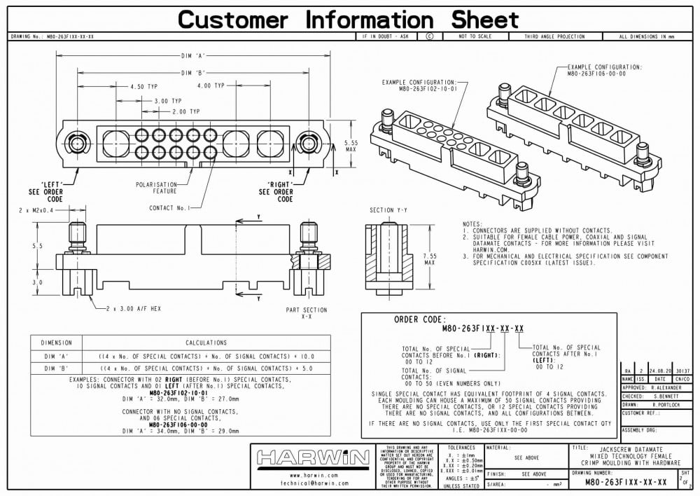 Harwin M80-263F1XX-XX-XX technical drawing
