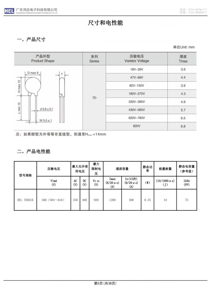 Hongzhi Elec varistor approved sheet page 5