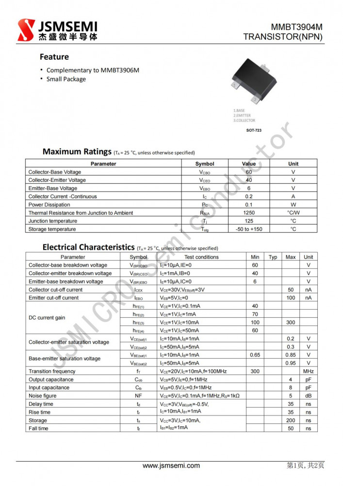 MMBT3904M-JSM datasheet page 1
