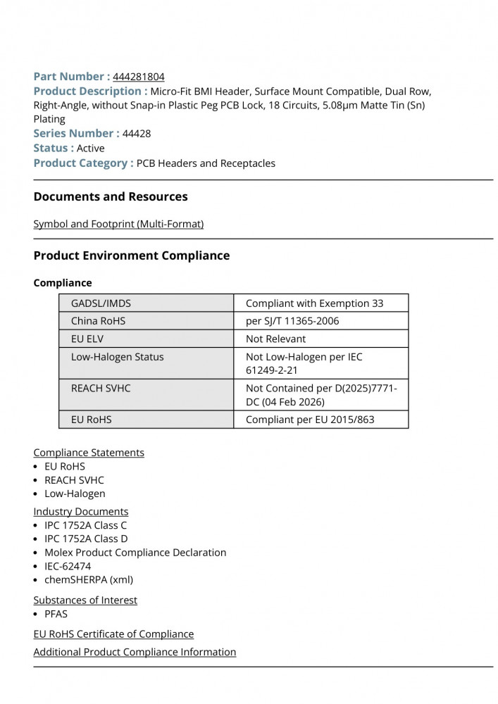 MOLEX 444281804 technical document page 1