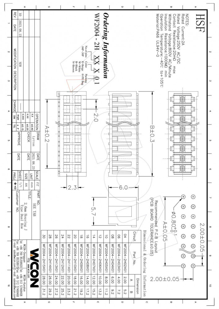 WF2004 dual-row housing product drawing page